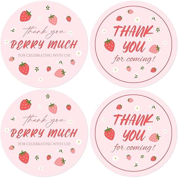 80cs Strawberry Thank You Stickers Round Strawberry Thank You Berry ...