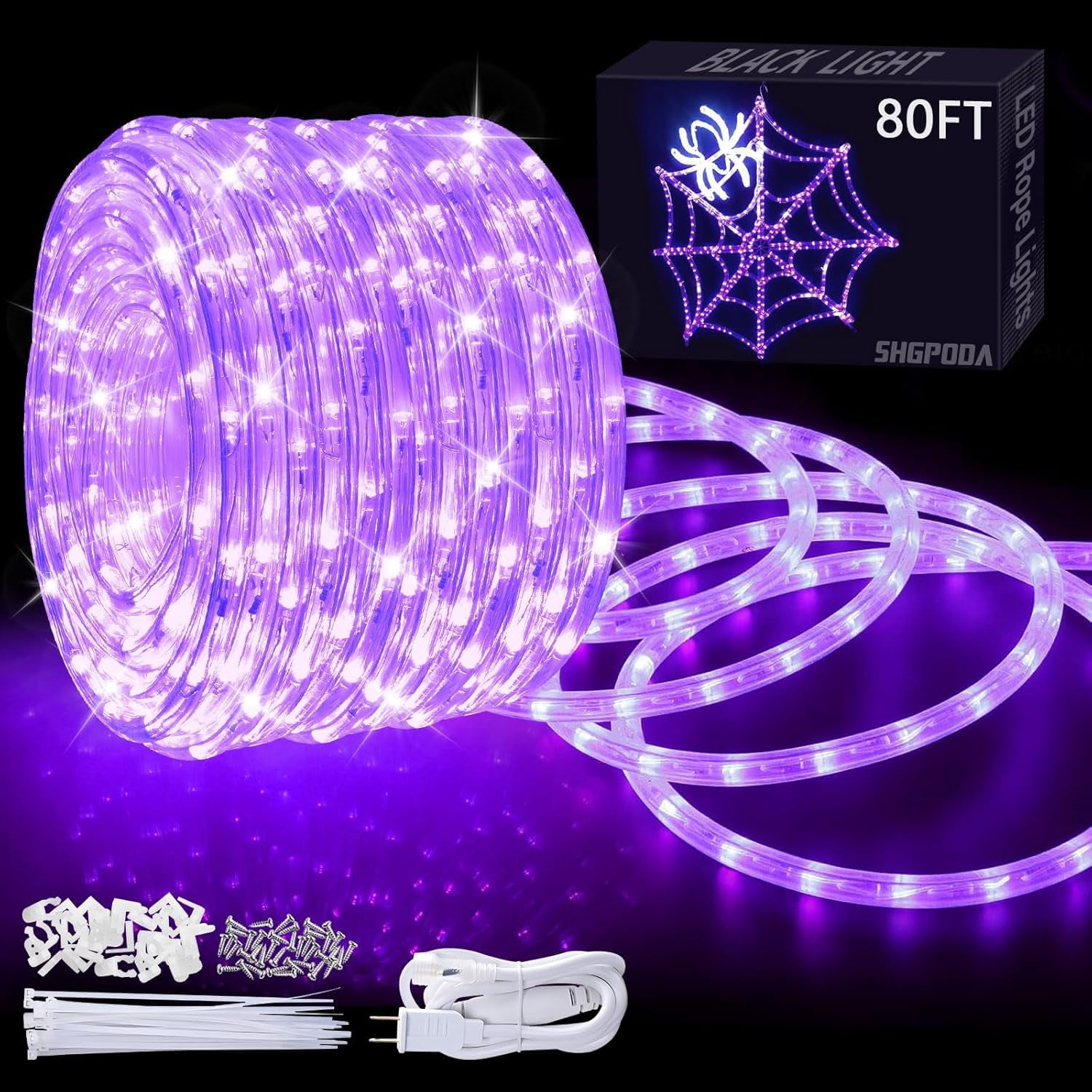 80ft LED Black Light Rope Lights Strip Waterproof 864 LEDs Flexible ...