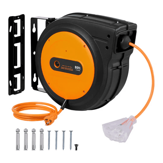 80ft Retractable Extension Cord Reel 12AWG/3C SJTOW Power Cord Orange ...