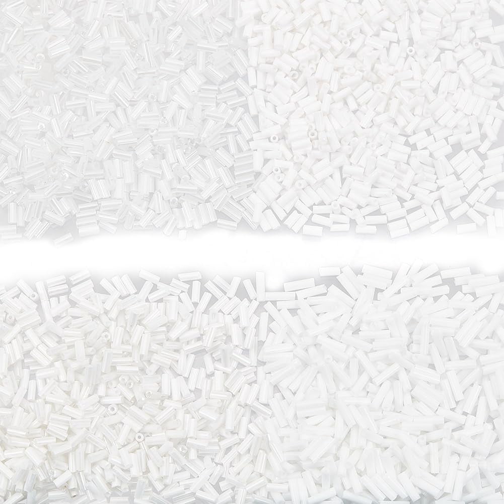 80g 4 styles White Series Glass Bugle Beads Round Hole Mixed color 2 ...