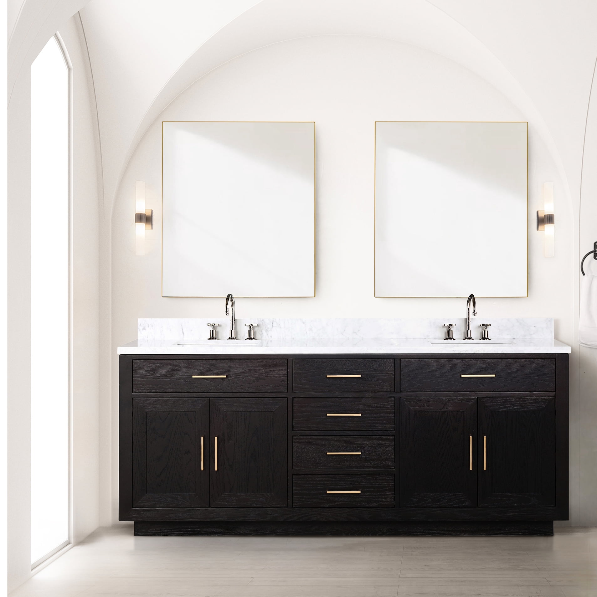 80in W 22in D Double Bath Vanity In Black Oak - Marble Countertop Solid ...