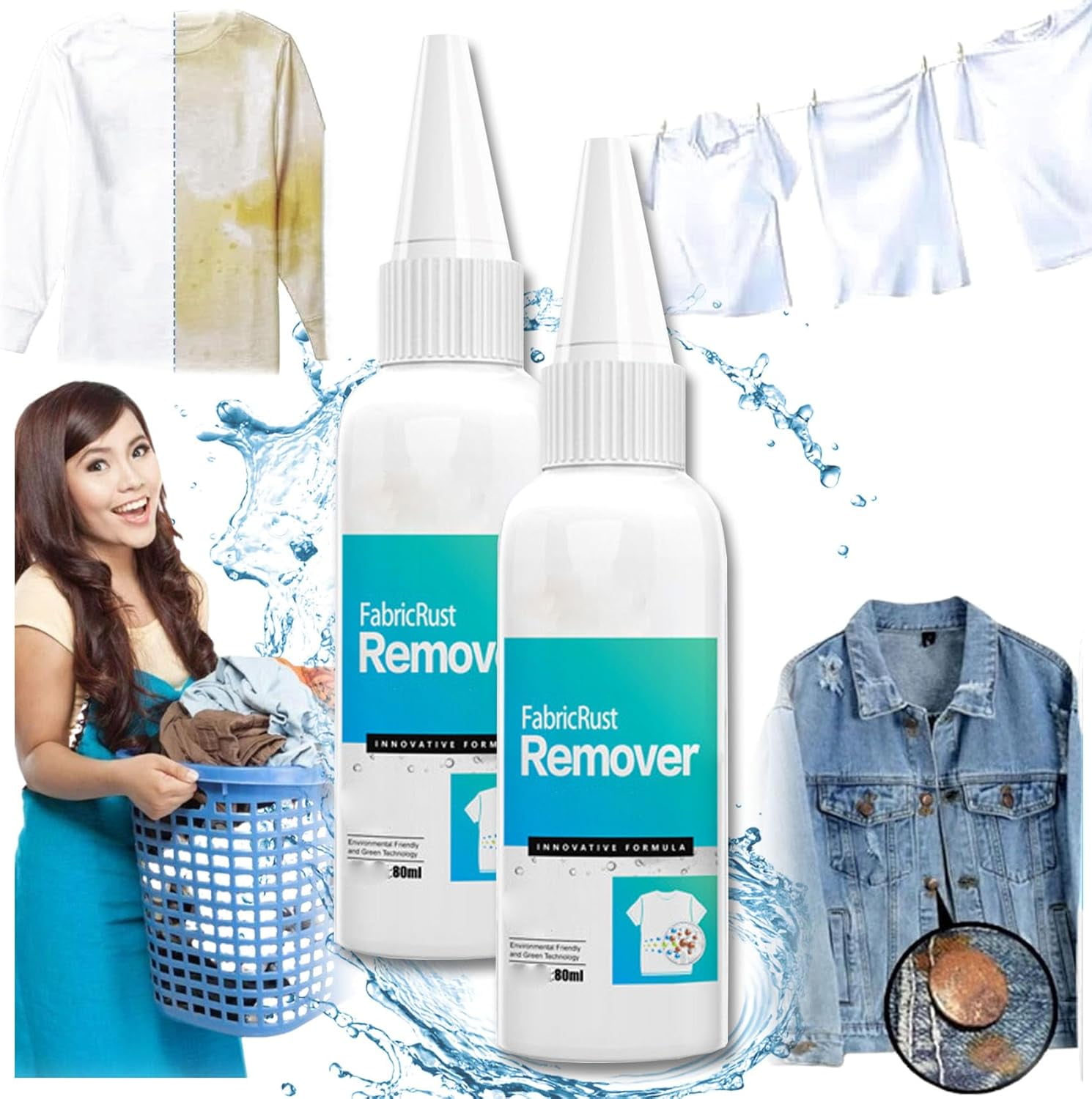 80ml Fabric Rust Remover, Rust Remover for Clothes, Rust Remover for ...