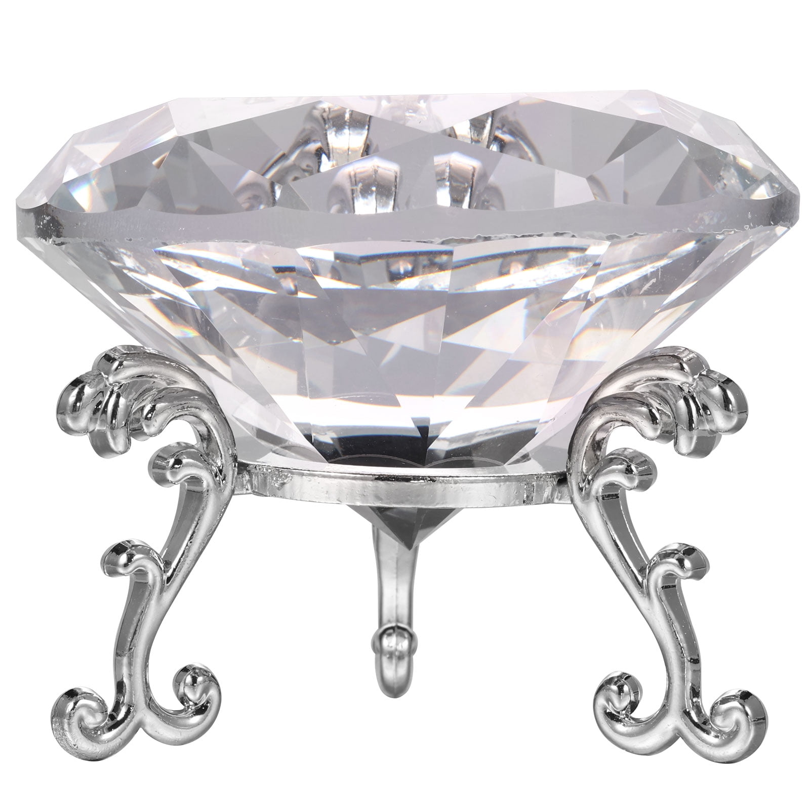 80mm Glass Diamond Paperweight with Metal Base Stand Clear Diamond ...