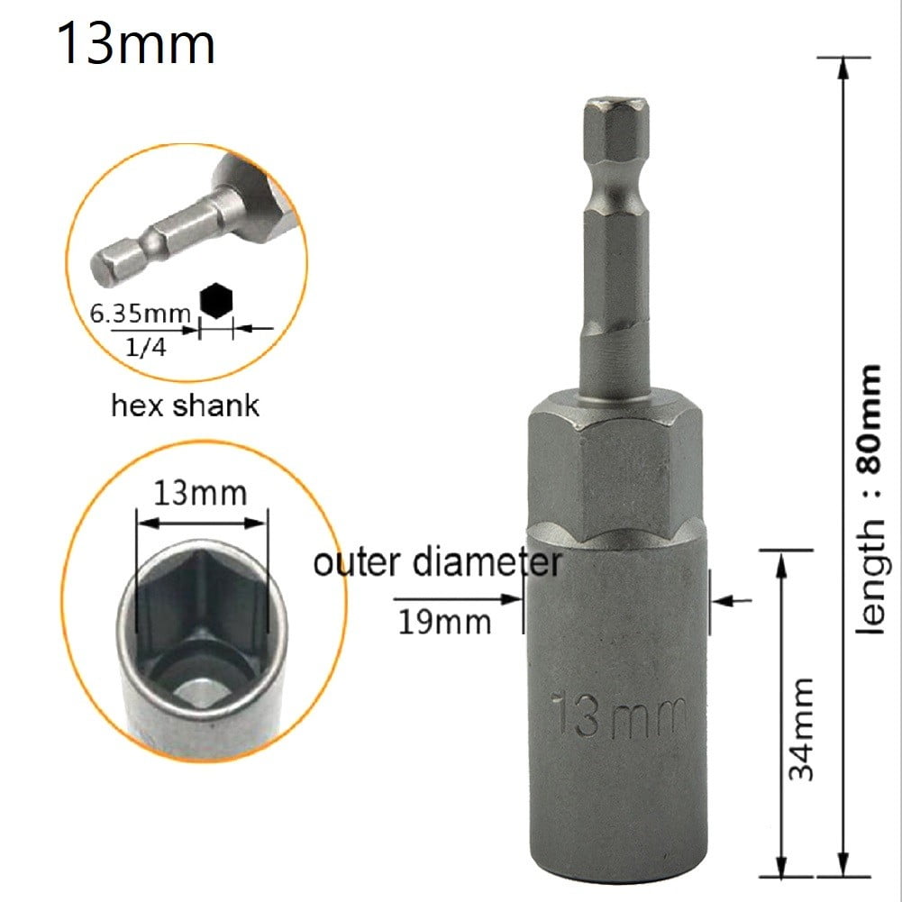 80mm Length 1/4\\\" Hex Drive Socket for Nut and Bolt Drill Bits ...