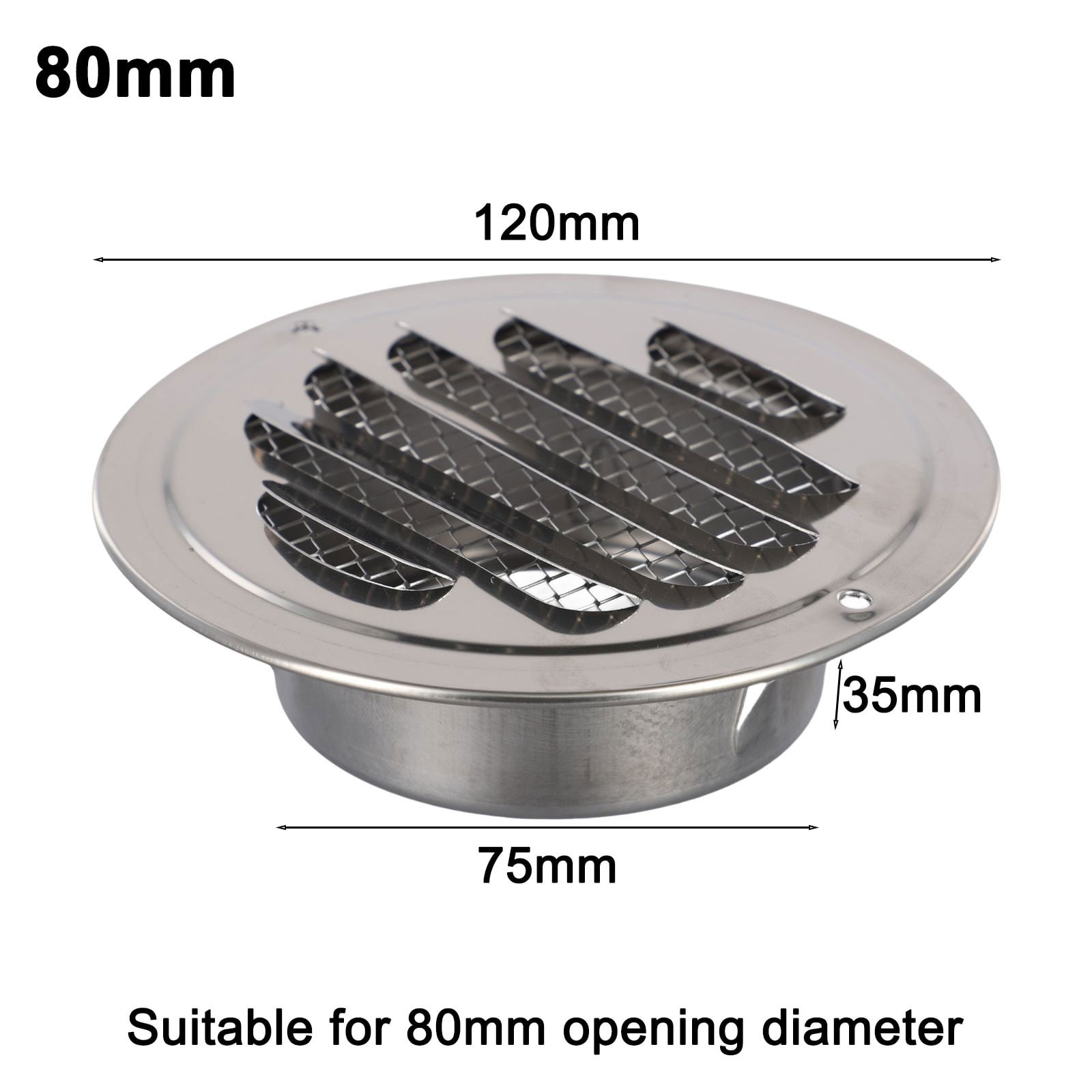 80mm Round Stainless-Steel Vent Grille Exterior Wall Duct Ventilation ...