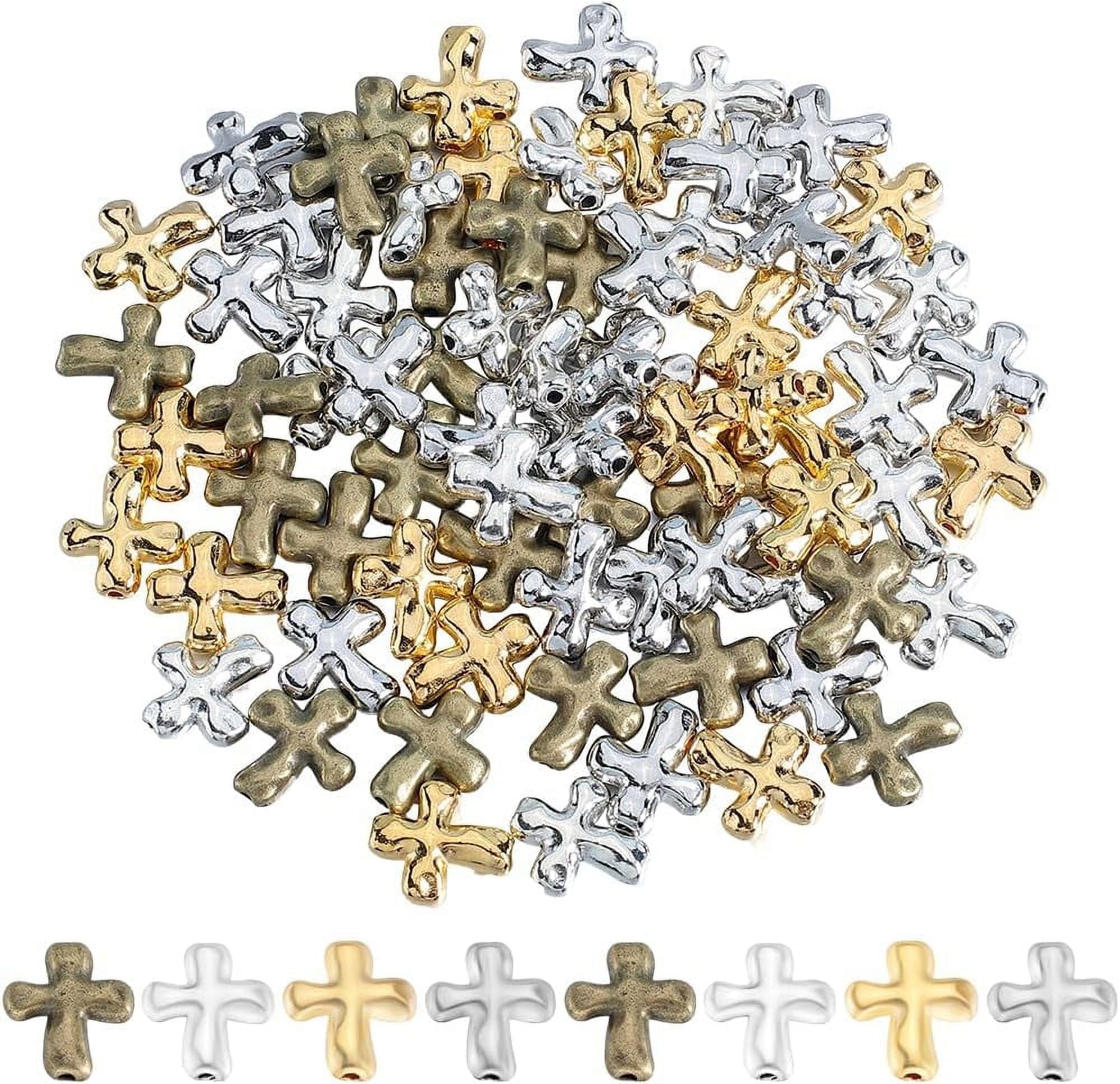 80pcs 1 Box Cross Spacer Beads Small Gold Cross Beads Assorted Tibetan ...