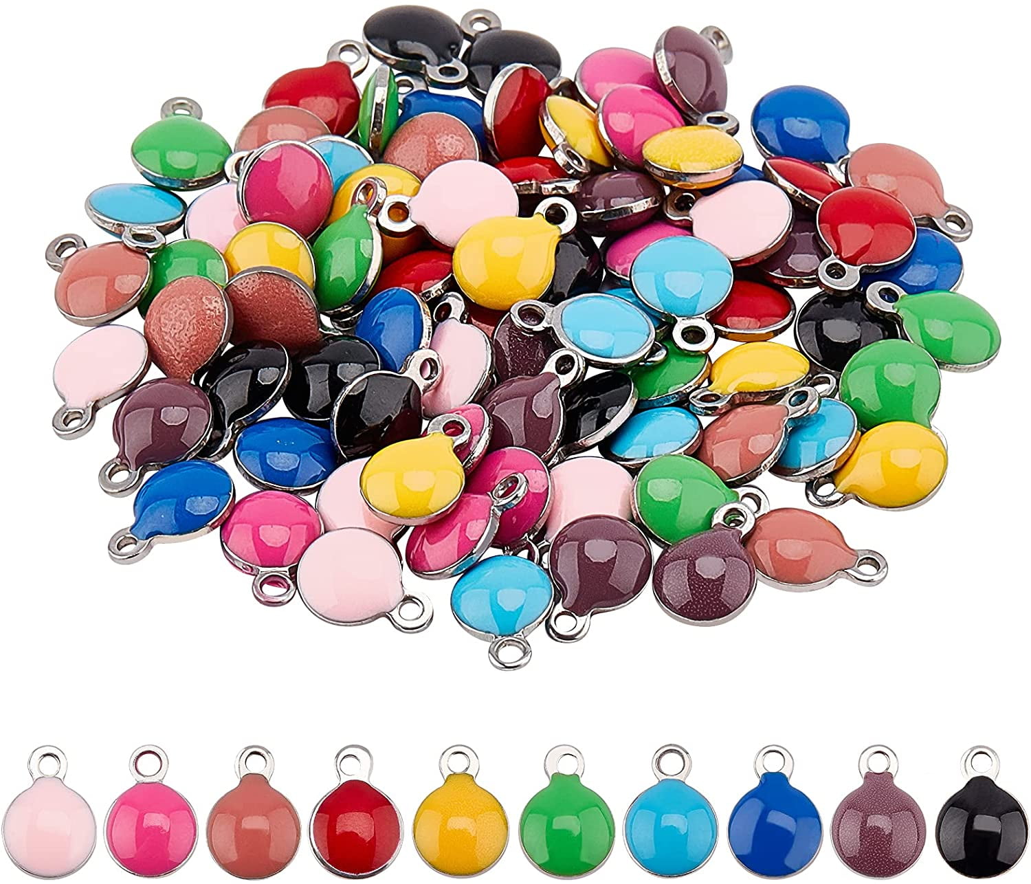 80pcs 10 Colors Flat Round Enamel Charm Stainless Steel Pendant ...