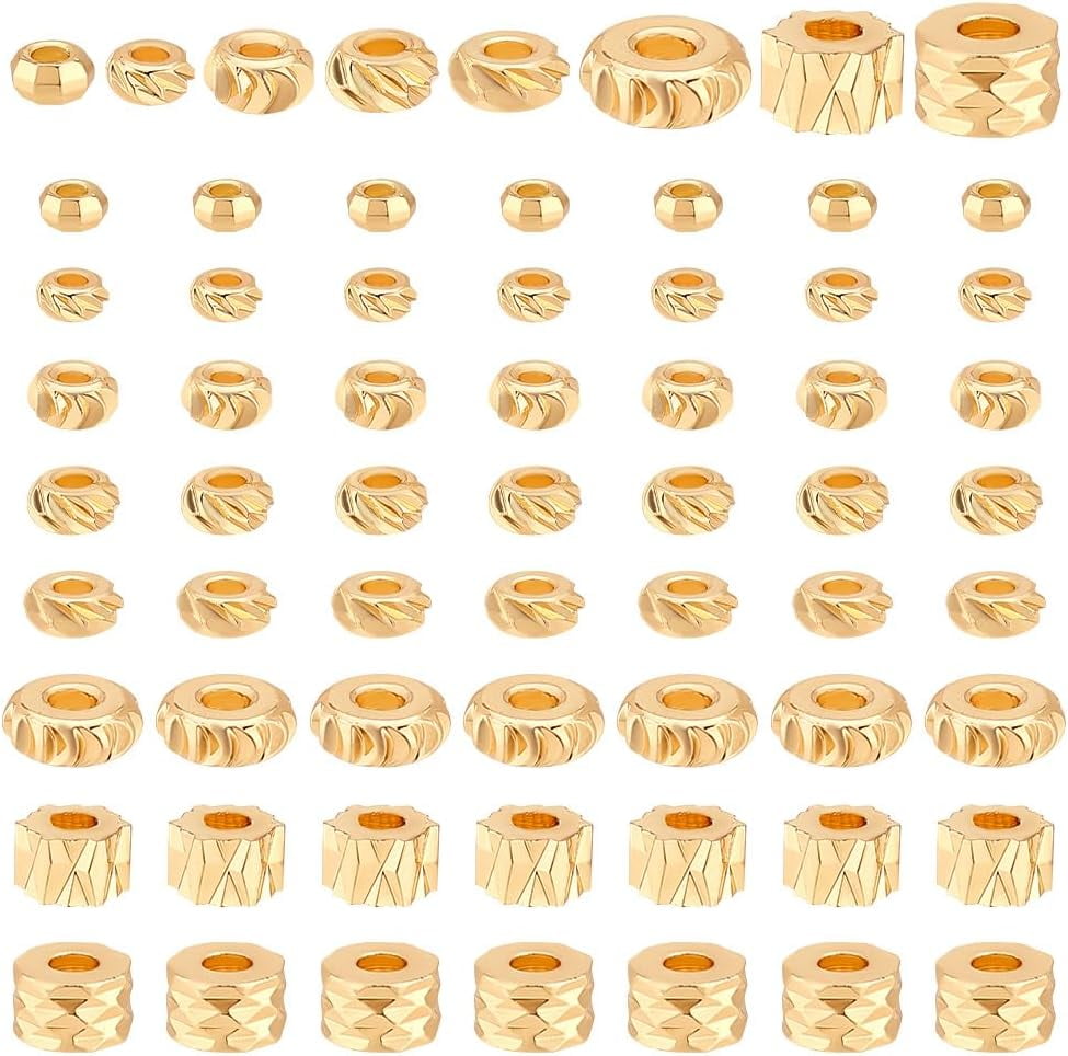 80pcs 18k Gold Plated Beads 8 Styles Rack Plating Brass Spacer Flat ...