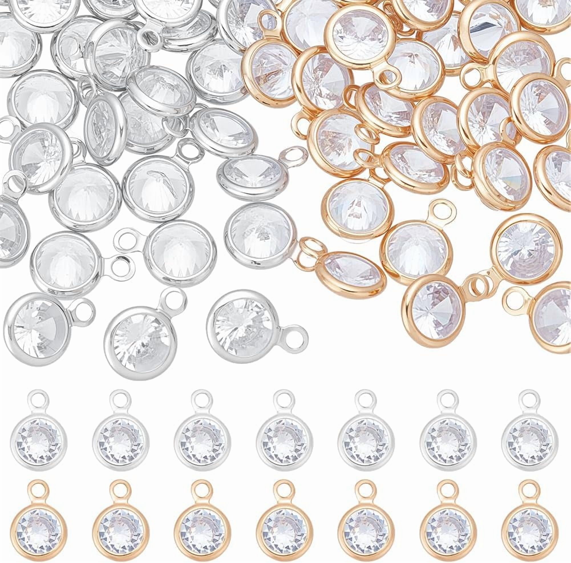 80pcs 2 Colors Birthstone Charms 7mm Flat Round Clear Glass Rhinestone ...
