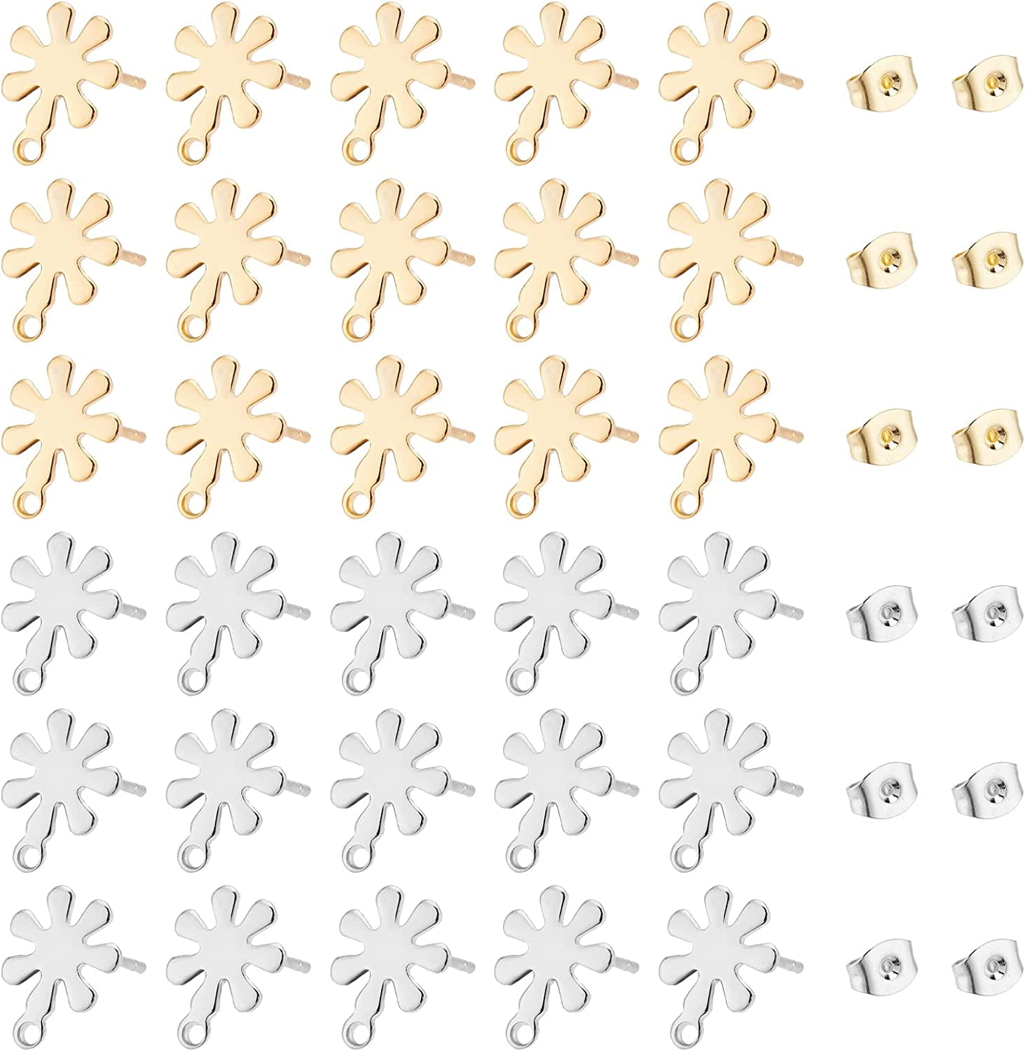 80pcs 2 Colors Flower Stud Earring Findings with Loop 201 Stainless ...
