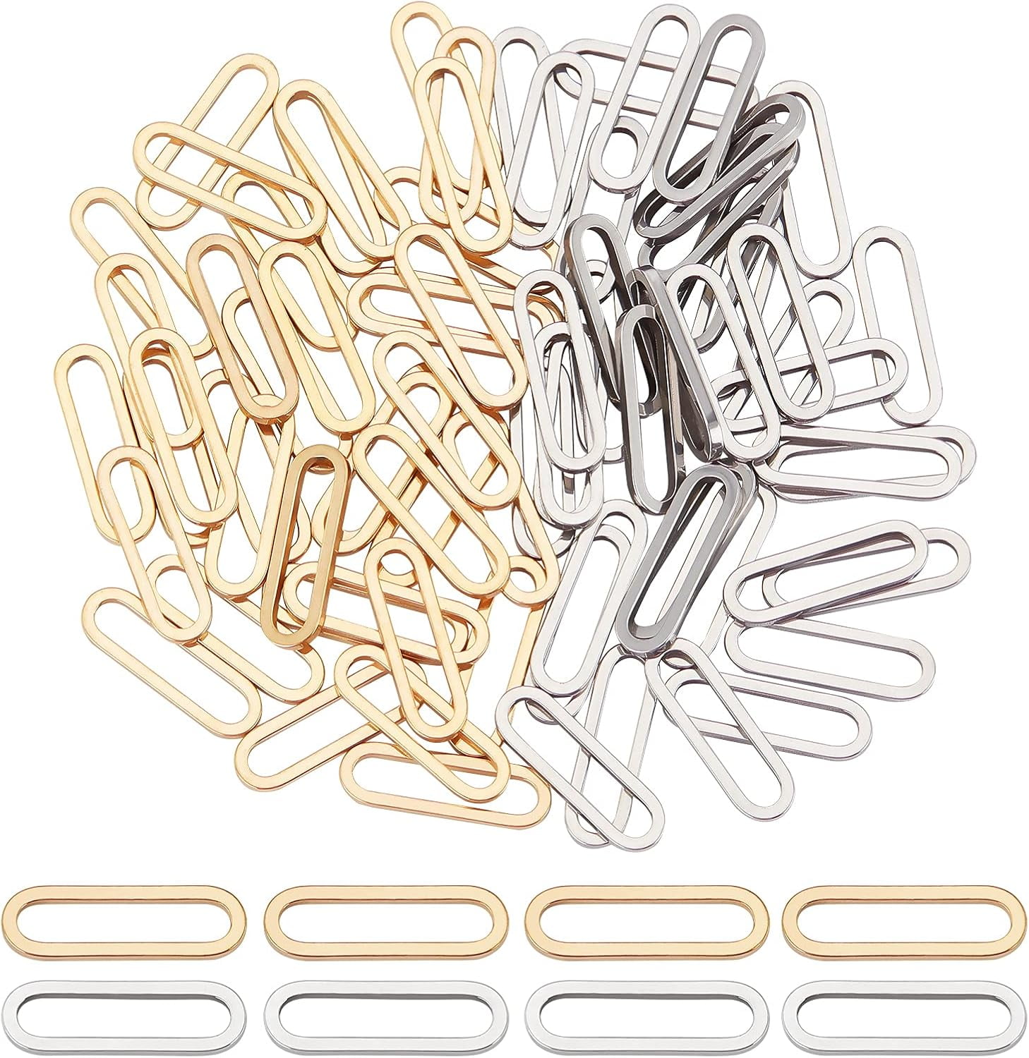 About 80pcs 2 Colors Oval Connecting Rings 304 Stainless Steel Linking ...