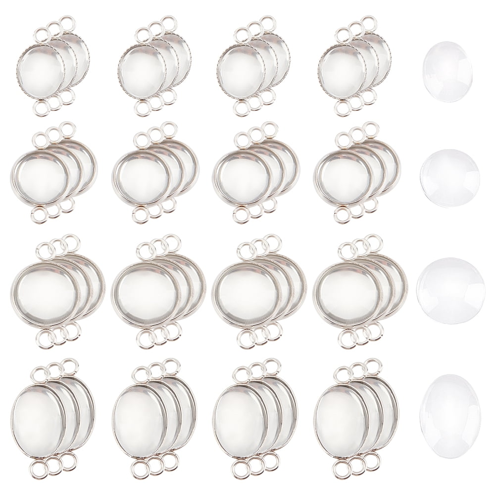80pcs 2 Styles 2 Sizes Stainless Steel Flat Round Pendant Trays Oval ...