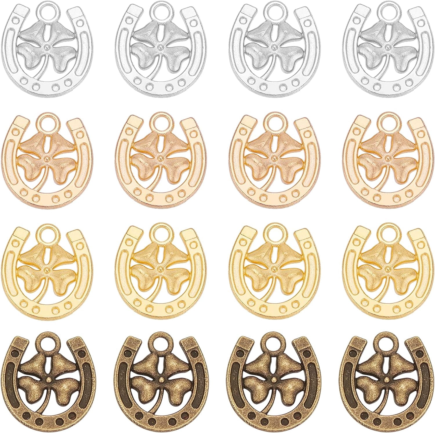 80pcs 4 Colors Alloy Four Leaf Clover Charms U-Shaped Bracelet Necklace ...