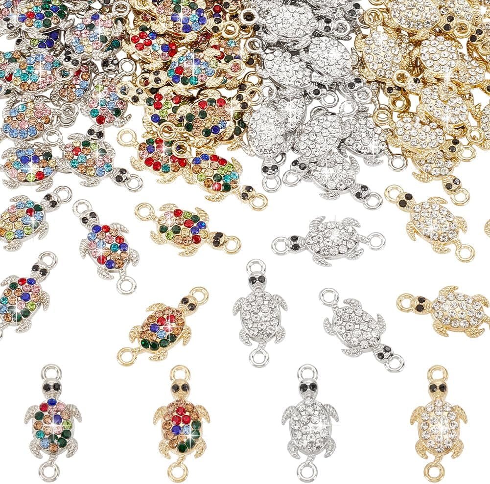 80pcs 4 Colors Turtle Charm Connectors Alloy Rhinestone Tortoise Links ...