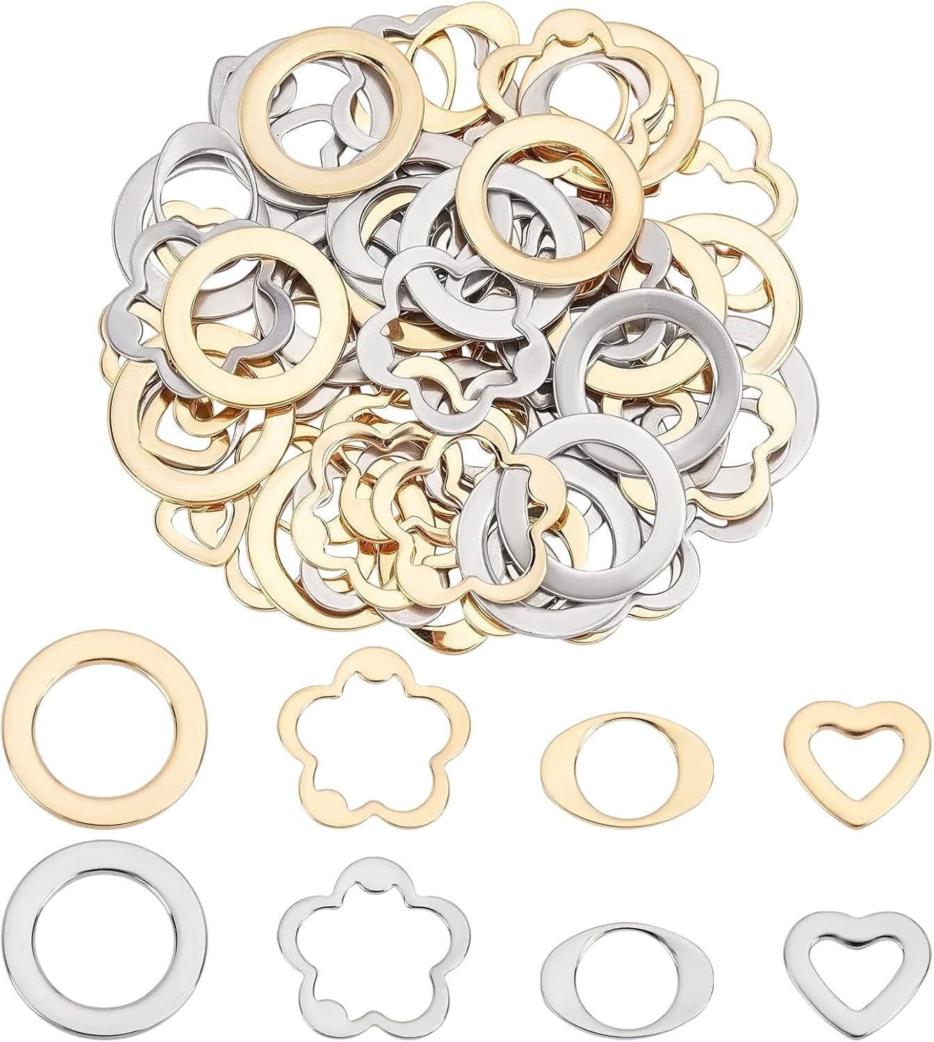 80pcs 4 Shapes 2 Colors Stainless Steel Linking Rings Connecting Rings ...
