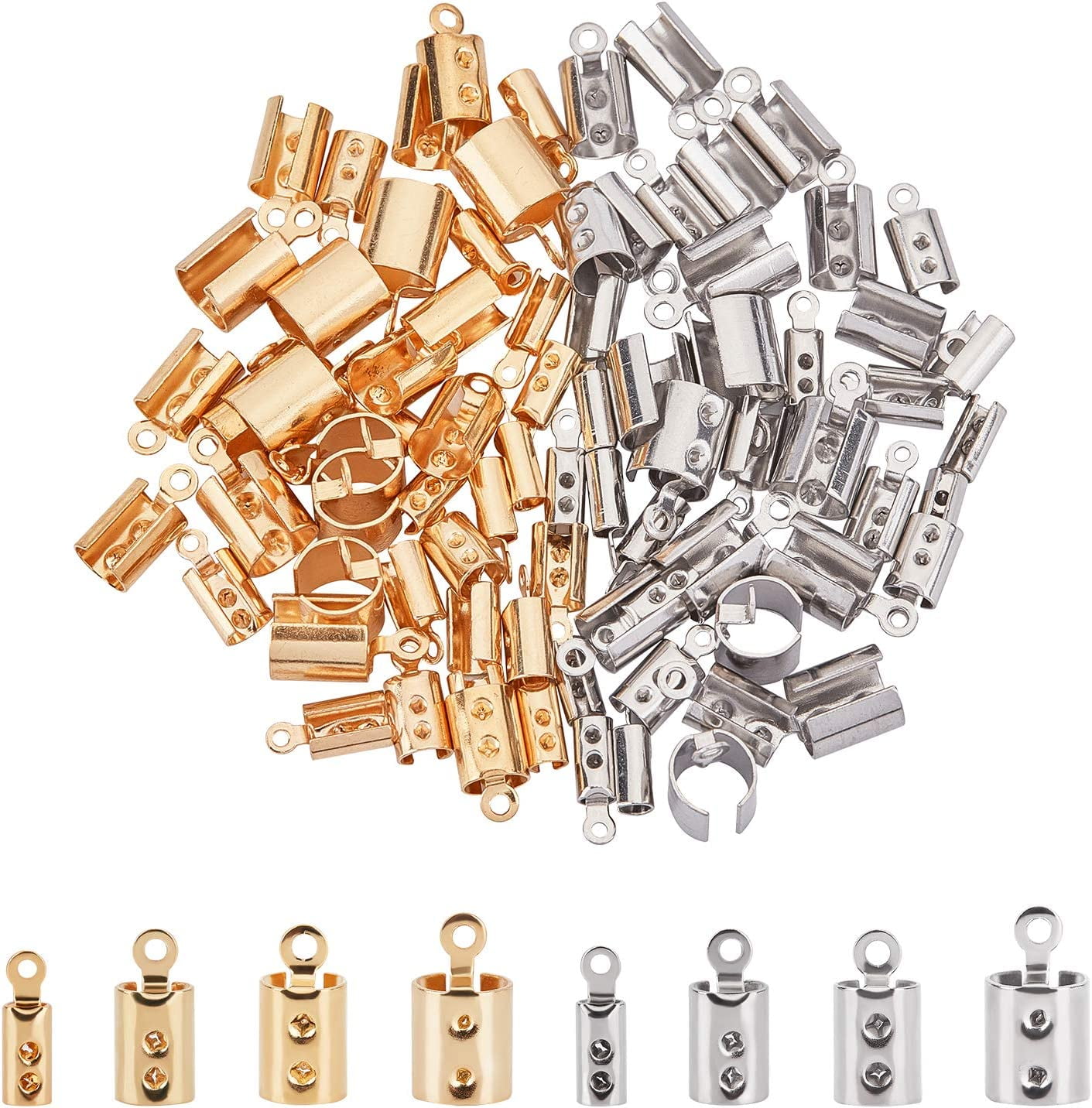 80pcs 4 Sizes 2.5/3/4/5.5mm Leather Crimps Ends for Jewelry Making ...