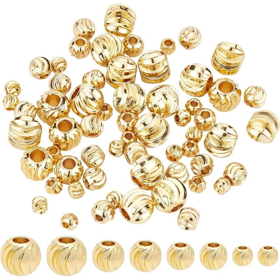 80pcs 4-Sizes18K Gold Plated Spacer Beads Round Metal Beads for DIY ...