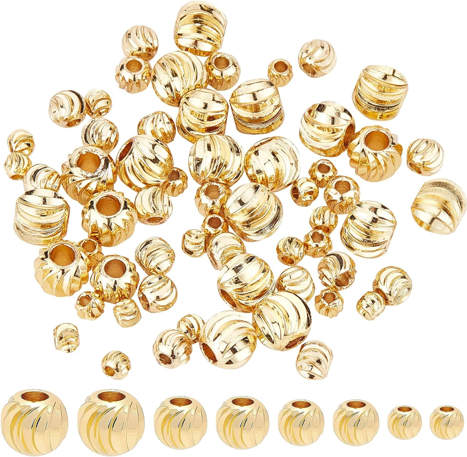 80pcs 4-Sizes18K Gold Plated Spacer Beads Round Metal Beads for ...