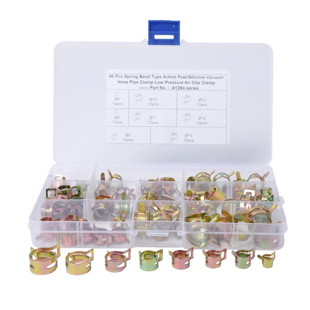 80pcs 6-15mm 8 Sizes Fuel line Spring Clips Clamp assortment set ...