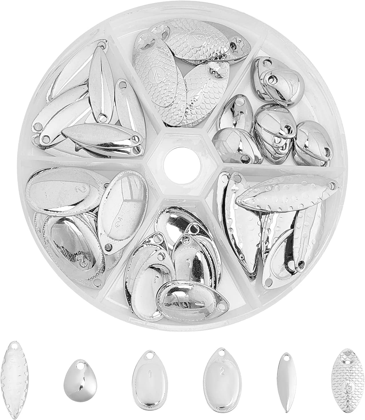 About 80pcs 6 Styles Platinum Iron Fishing Lures Oval Horse Fishing ...