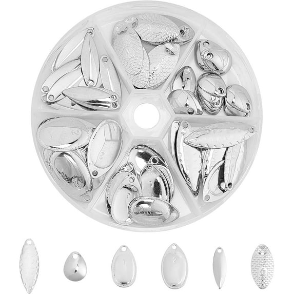 About 80pcs 6 Styles Platinum Iron Fishing Lures Oval Horse Fishing ...