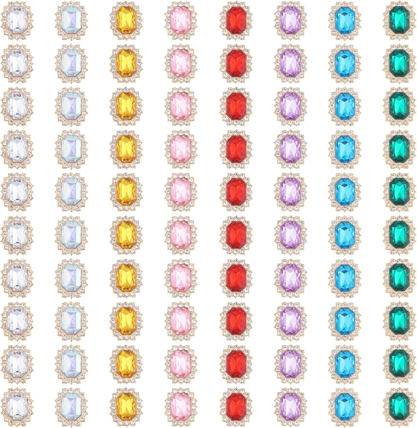 80pcs 8 colors Rectangle Octagon Sew on Rhinestone Transparent Acrylic ...