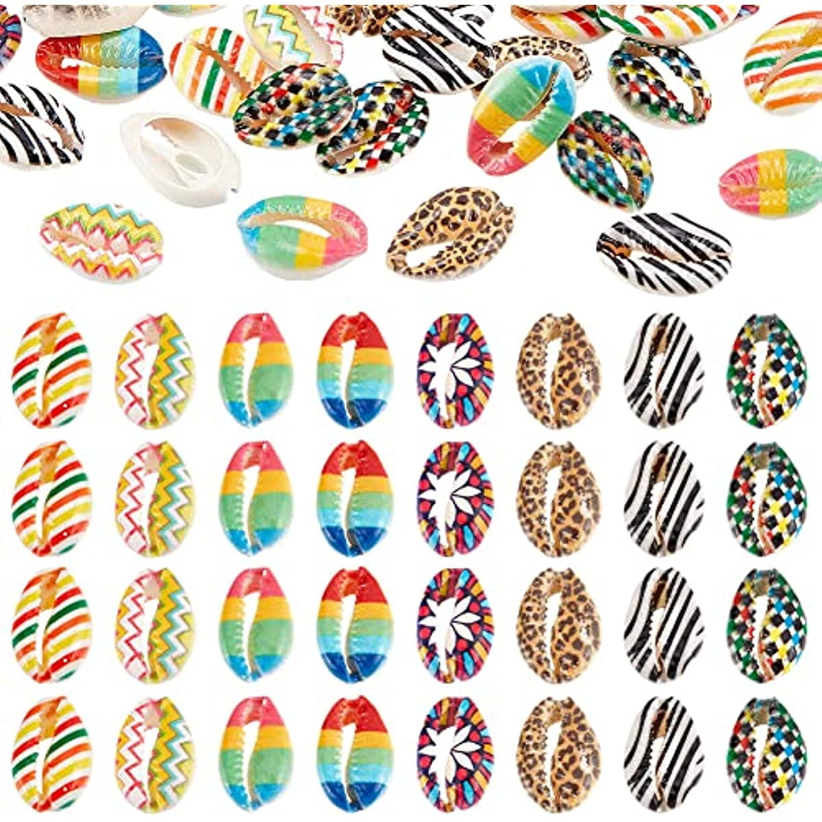 80pcs Cowrie Shells Open Back Spiral Shell Beads Printed Shells Oval ...