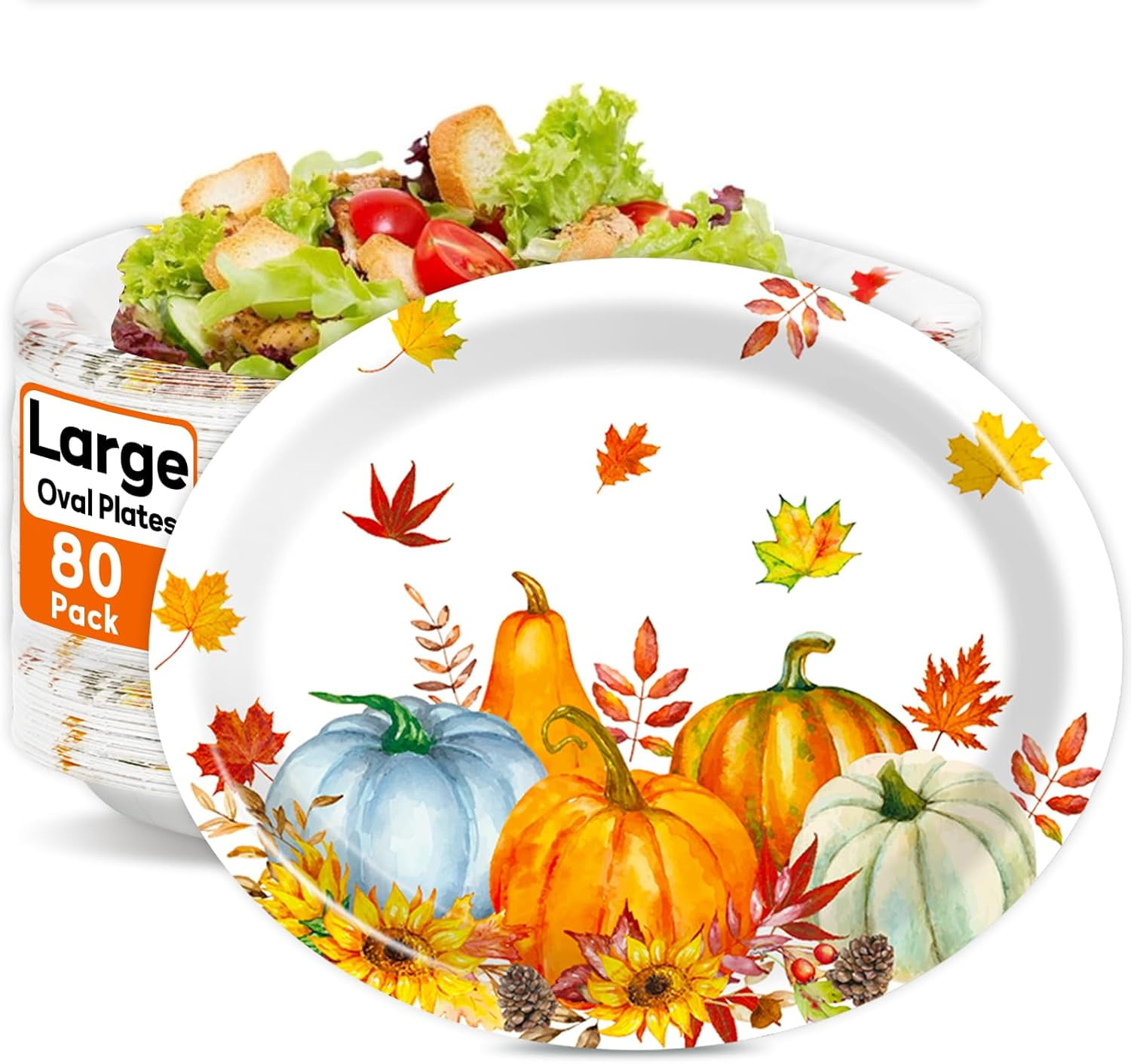 80pcs Fall Thanksgiving Oval Paper Plates Heavy Duty Thanksgiving ...
