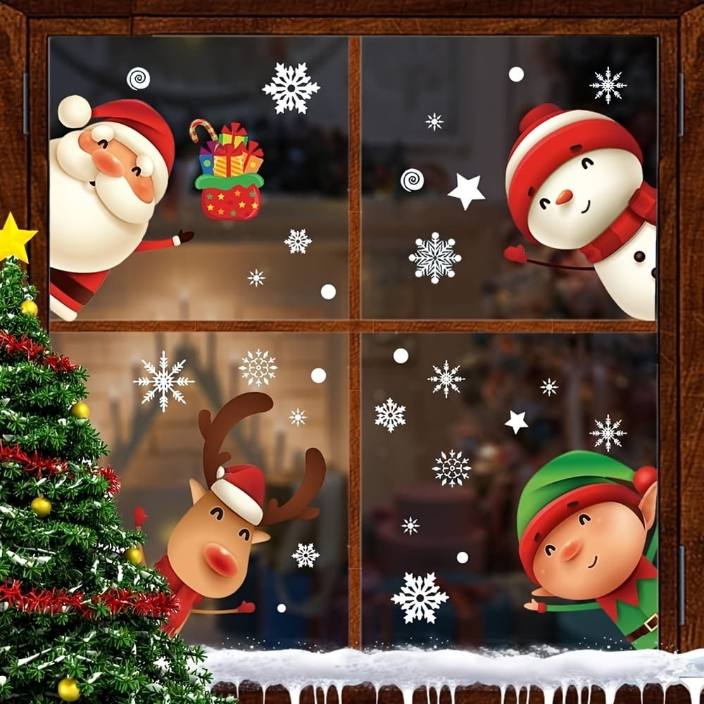 80pcs Festive Window Clings - Santa, Reindeer & Snowman Vinyl Stickers ...