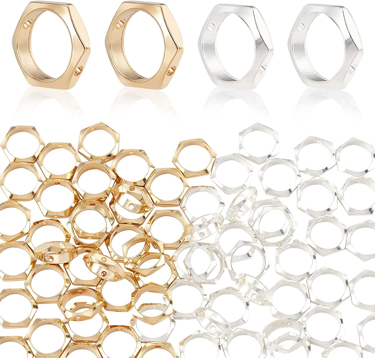 80pcs Hexagon Beads Frames Brass Hole Beads Frame Circle Frame ...