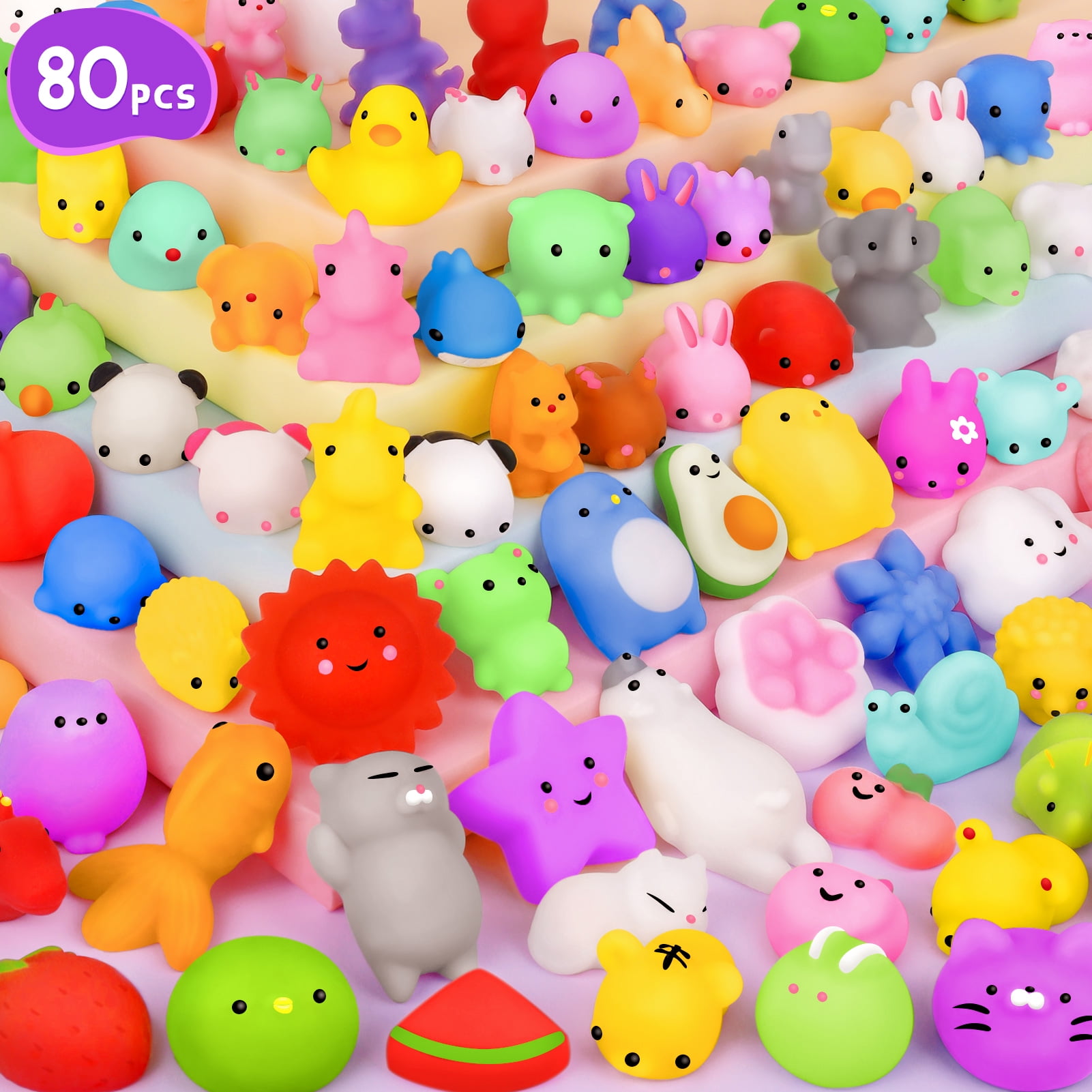 80pcs Kawaii Squishies, Mochi Squishy Toys Party Favors for Kids Mini ...