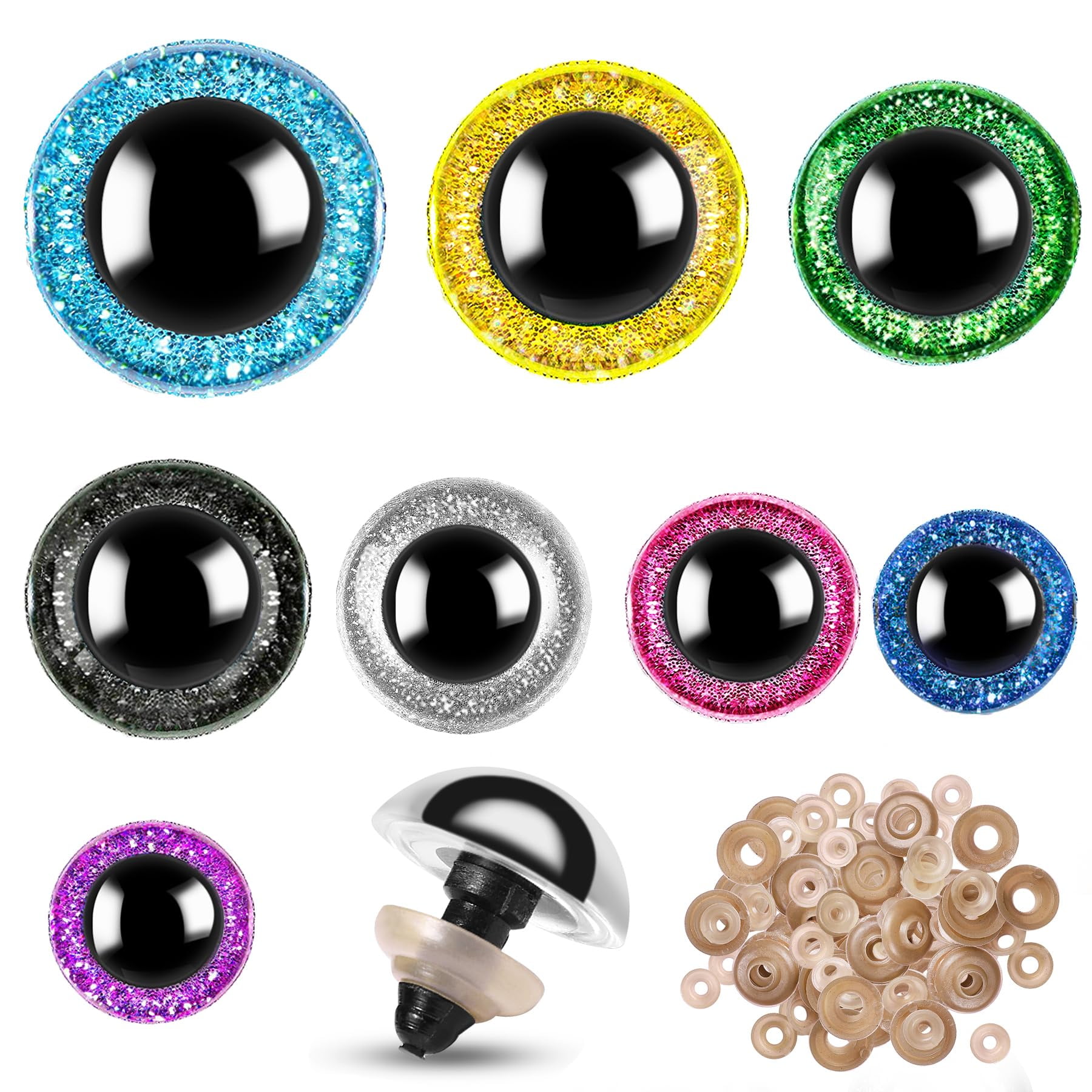 80pcs Large Safety Eyes for Glitter Eye for Stuffed Animals for DIY ...