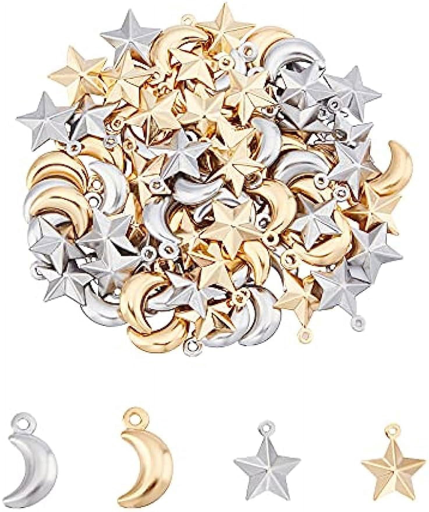 80pcs Moon Star Metal Charm Stainless Steel Charms 1mm Small Hole ...