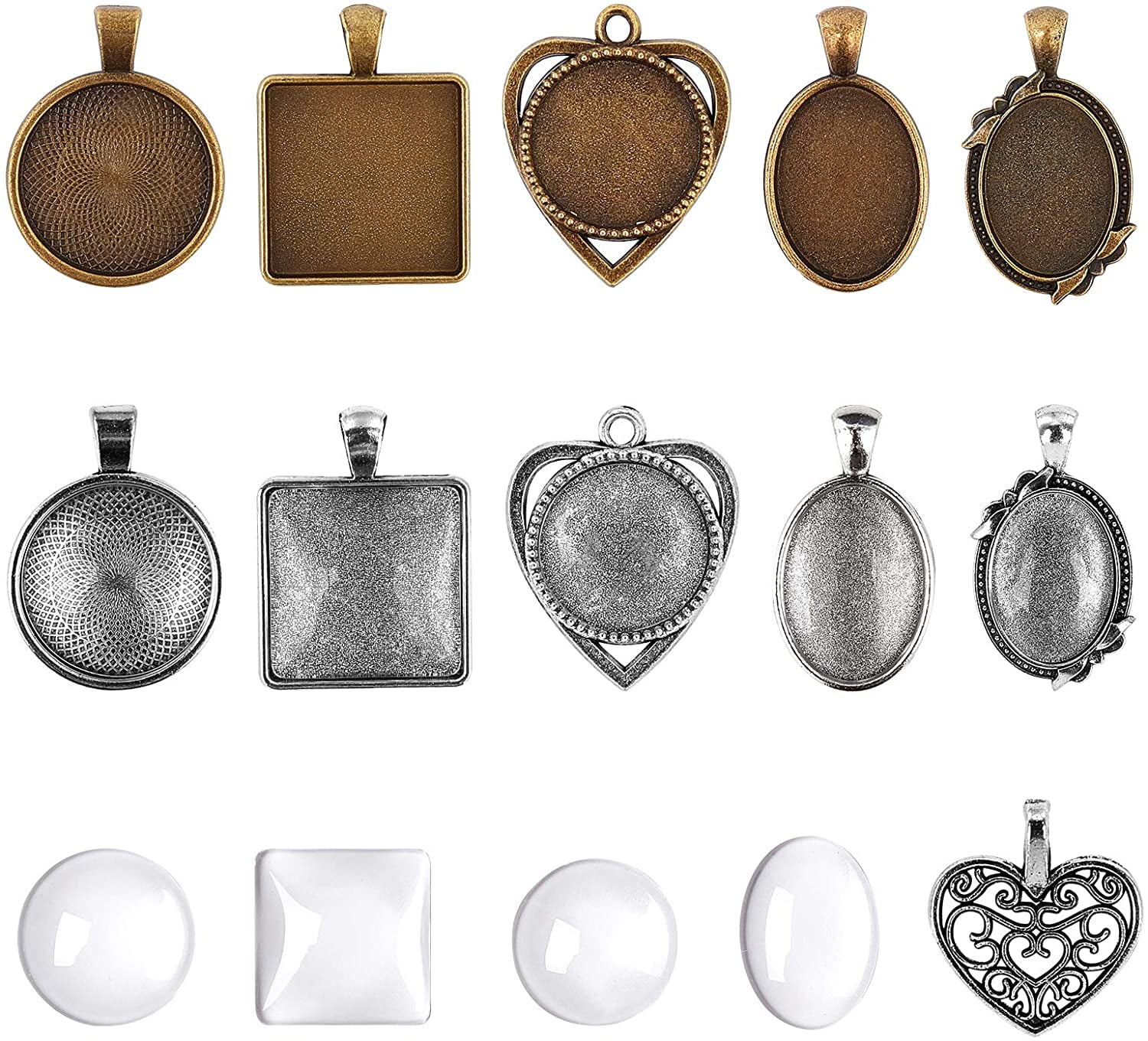 80pcs Pendant Tray Kit 40pcs 5 Style Bezel Pendant Trays Blanks with ...