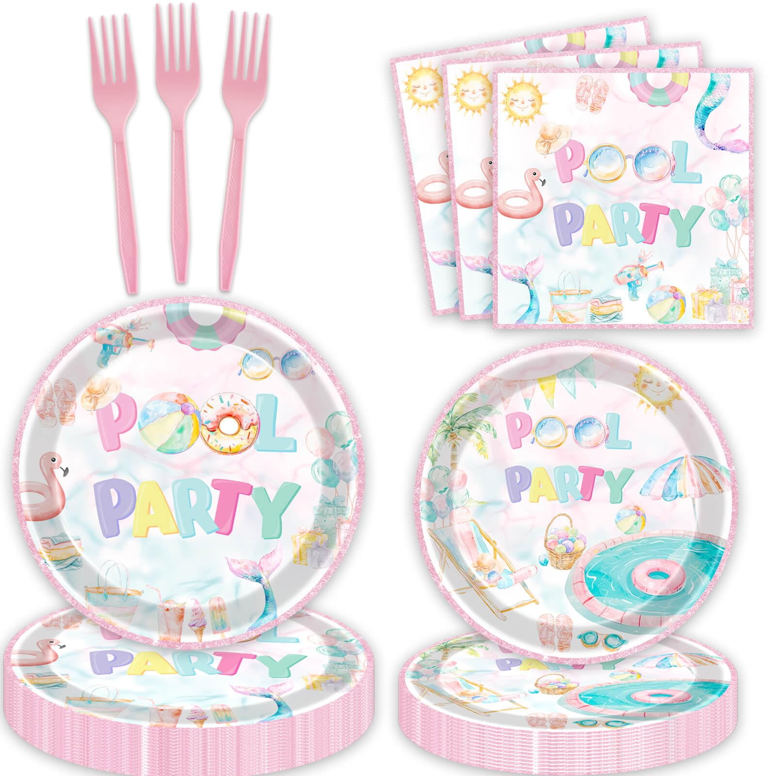 80pcs Pool Party Supplies STF9 Decorations, Summer Pool Dessert Plates ...