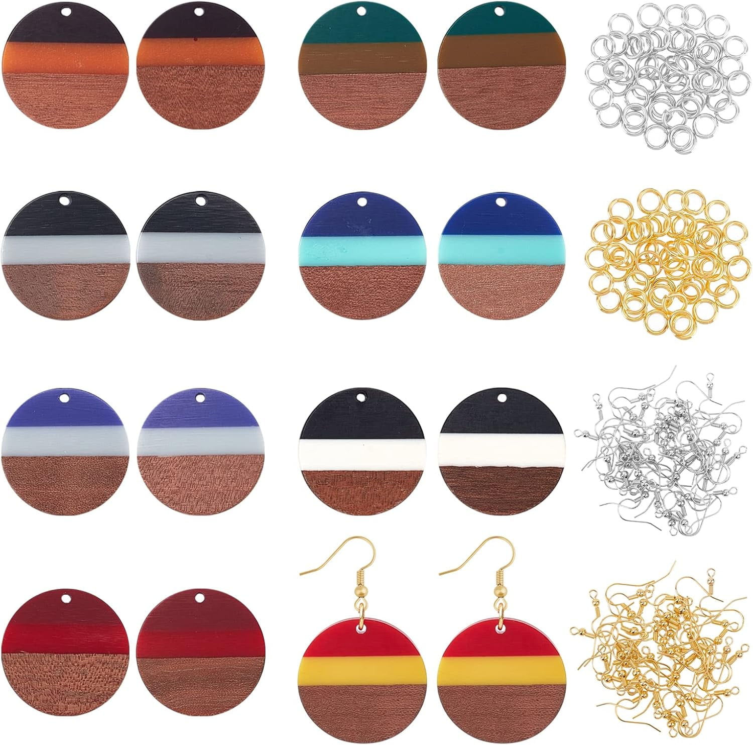 80pcs Resin Wooden Earring Pendants 16pcs Flat Round Wood Statement Jewelry Findings Stripe Wood ...