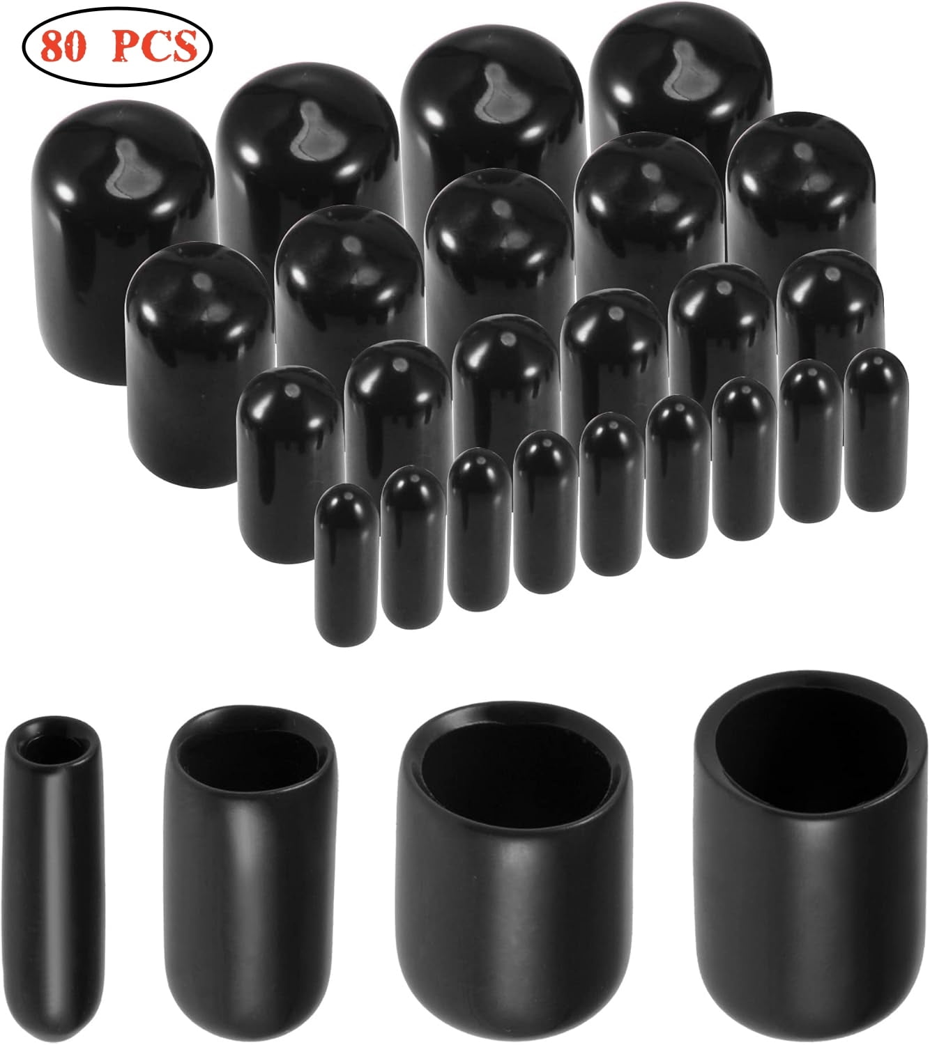 80pcs Round Rubber End Caps 1/8" 1/4" 3/8" 1/2" Black Vinyl Cover Screw ...