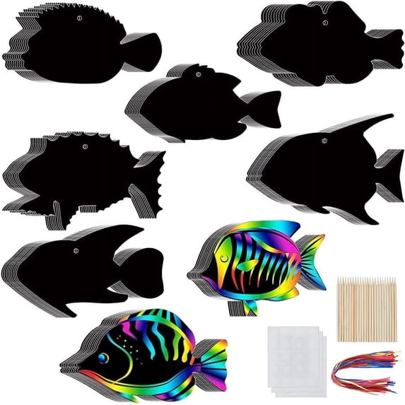 80pcs Sea Animals Scratch Paper Tropical Fish Ocean Whales Rainbow ...