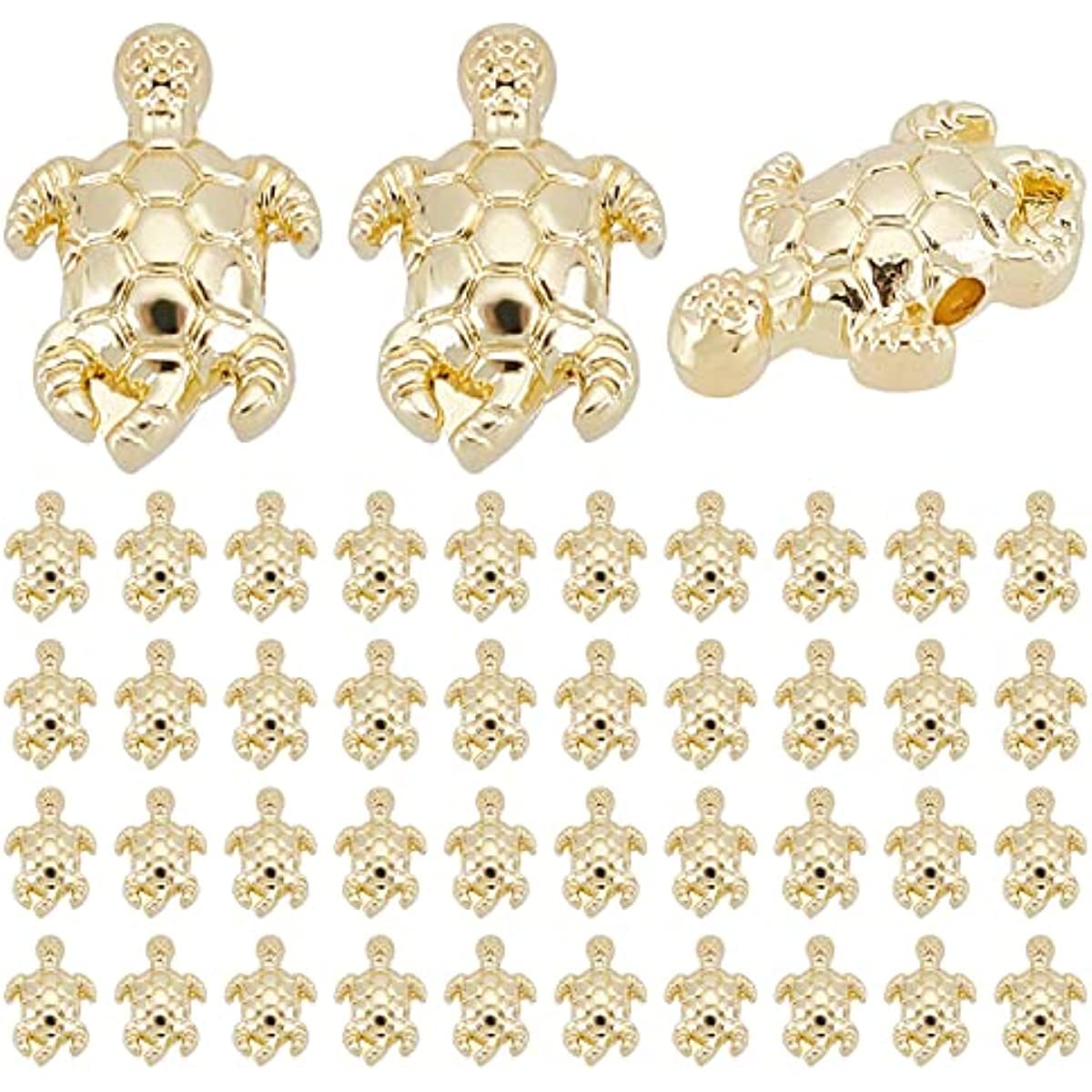 80pcs Sea Turtle Beads Golden Tortoise Charms 3D Turtle Charms Metal ...