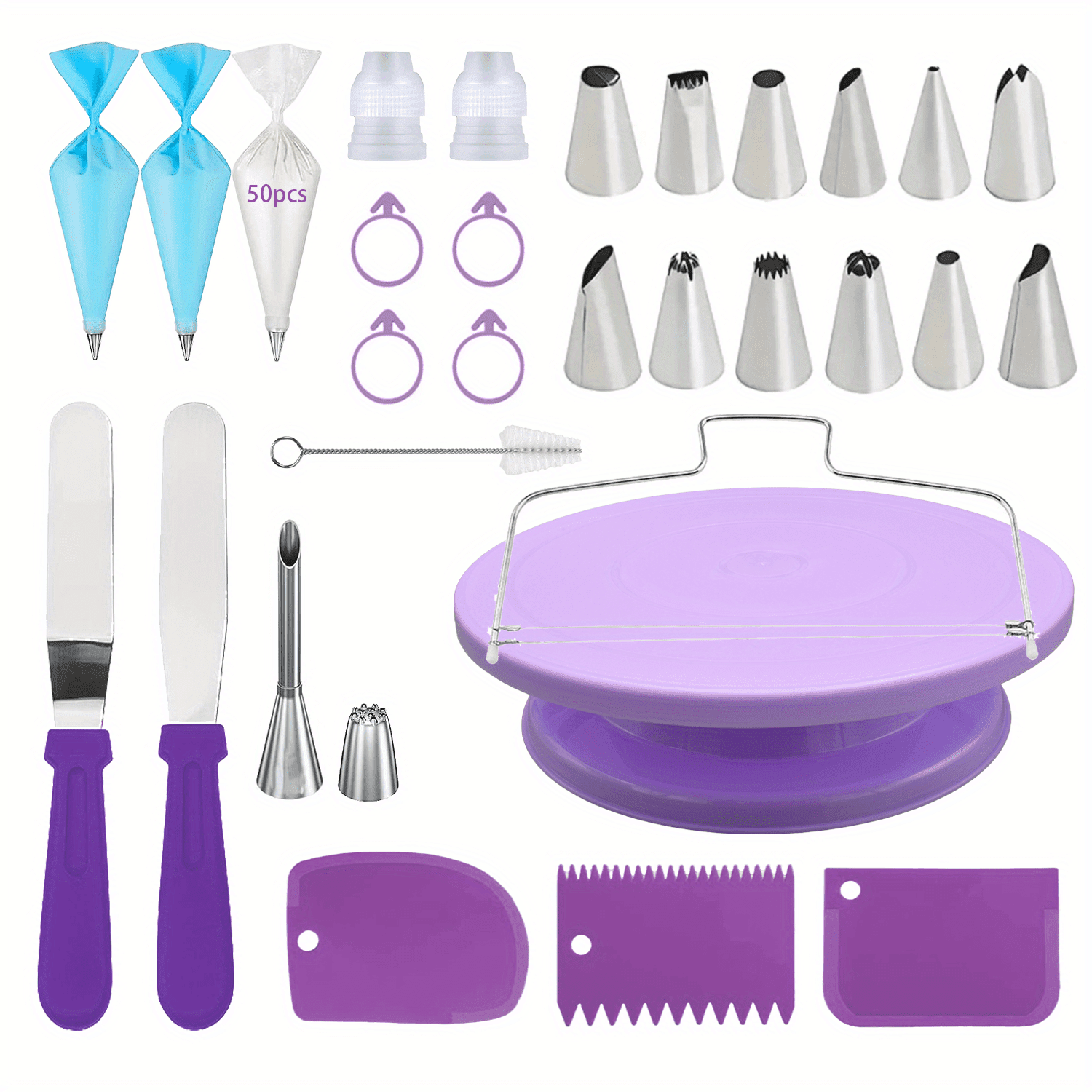 80pcs Stainless Steel Pastry Nozzle Set with Cake Stand, Marbled Colors ...