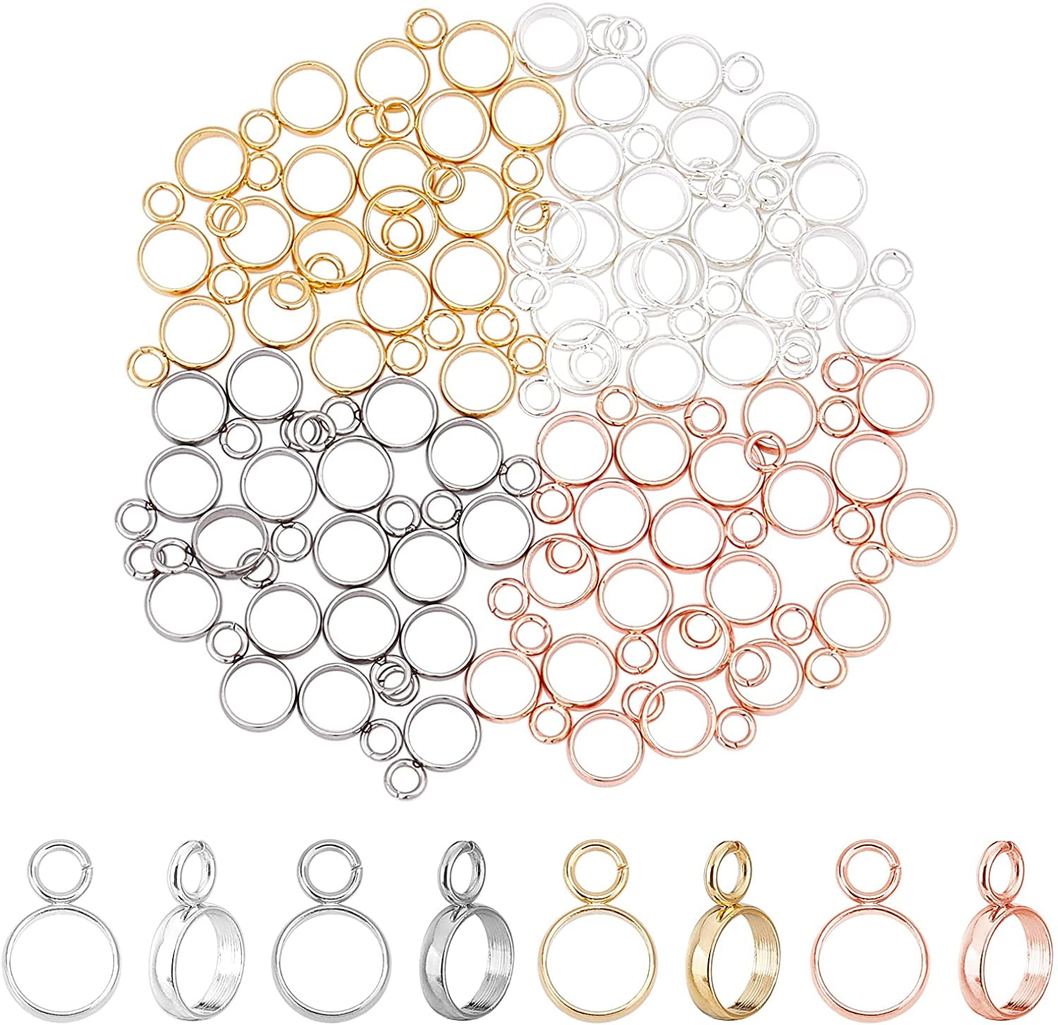 80pcs Stainless Steel Ring Bail Beads Charm Hanger Links Connectors ...