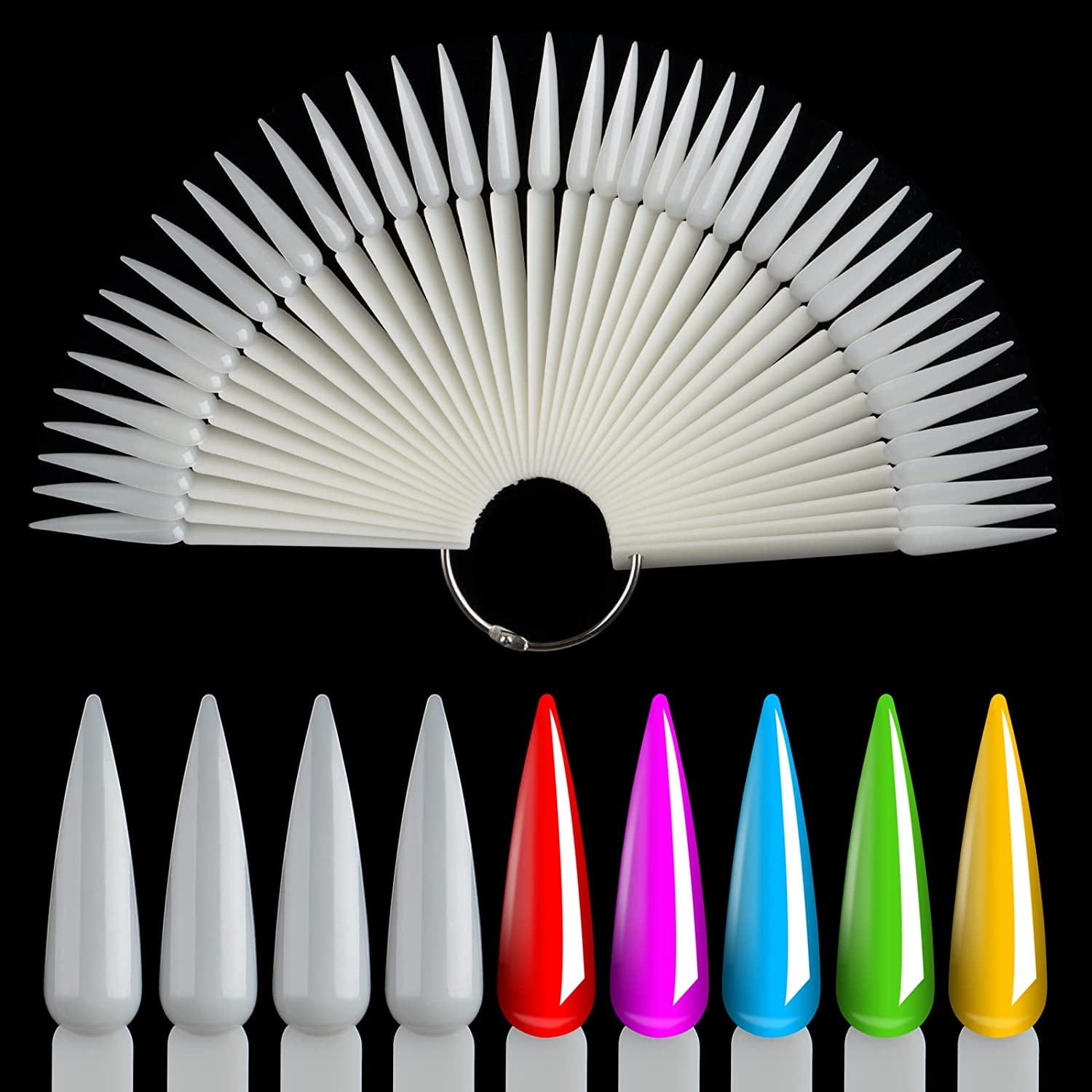 80pcs Stiletto Nail Sticks, Fan-shaped Nail Art False Tips Color Card ...