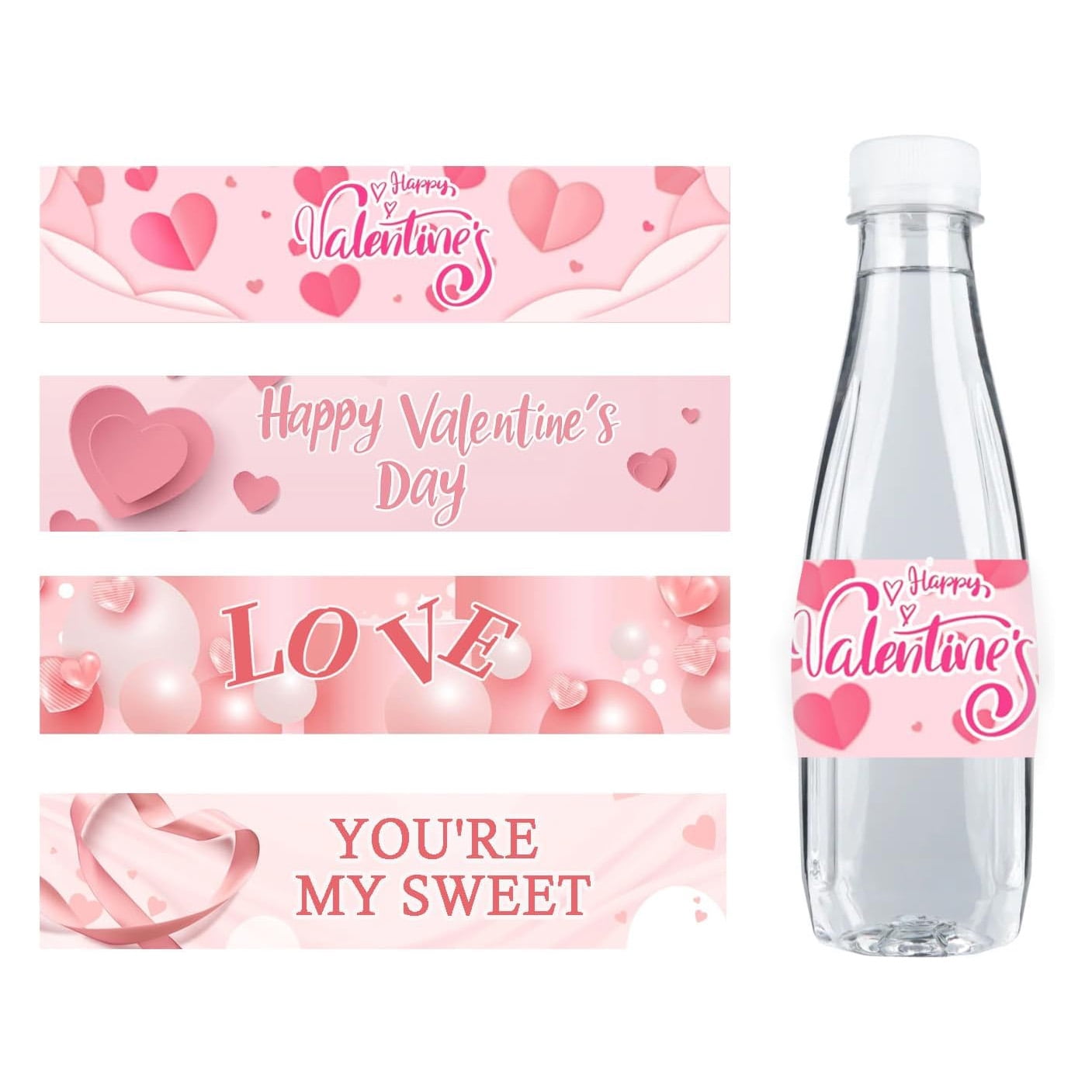 80pcs Valentine's Day Wine Bottle Labels Stickers 2x8.5 Inch Pink Heart ...