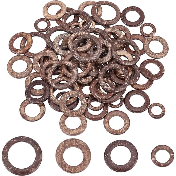 80pcs Wooden Linking Rings 4 Styles Coconut Rings Undrilled Mini Circle ...