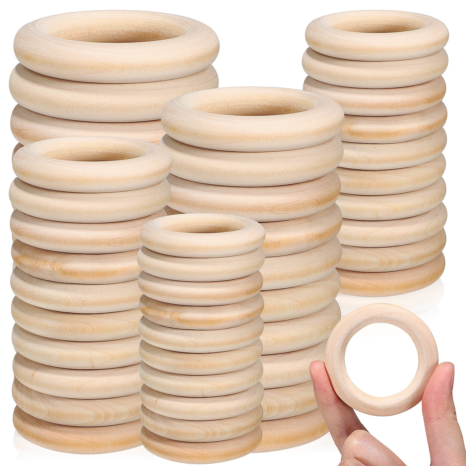 80pcs Wooden Rings Craft Rings Solid Wooden Rings Wood Circles Macrame ...