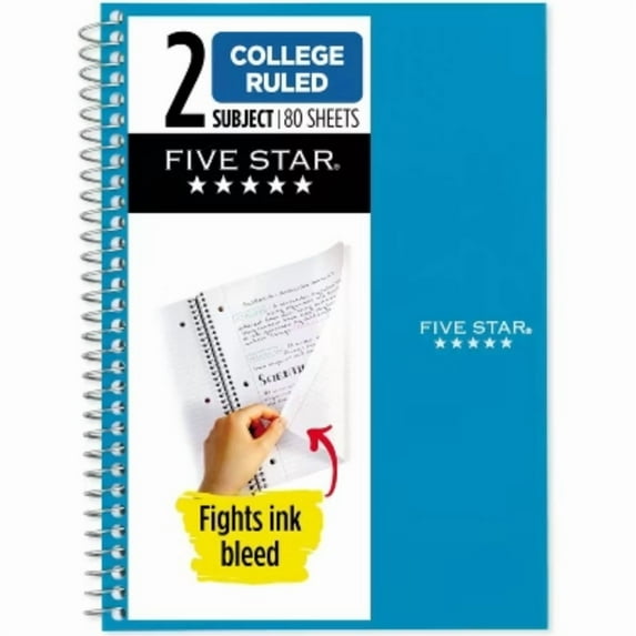 80pg 2 Subject College Ruled Notebook 9.5"x6": Spiral, Wire-Bound, Acid ...