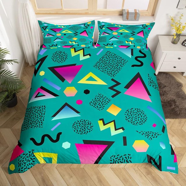 80s 90S Fashion Style Bedding Set Queen Size,Retro Memphis Style ...