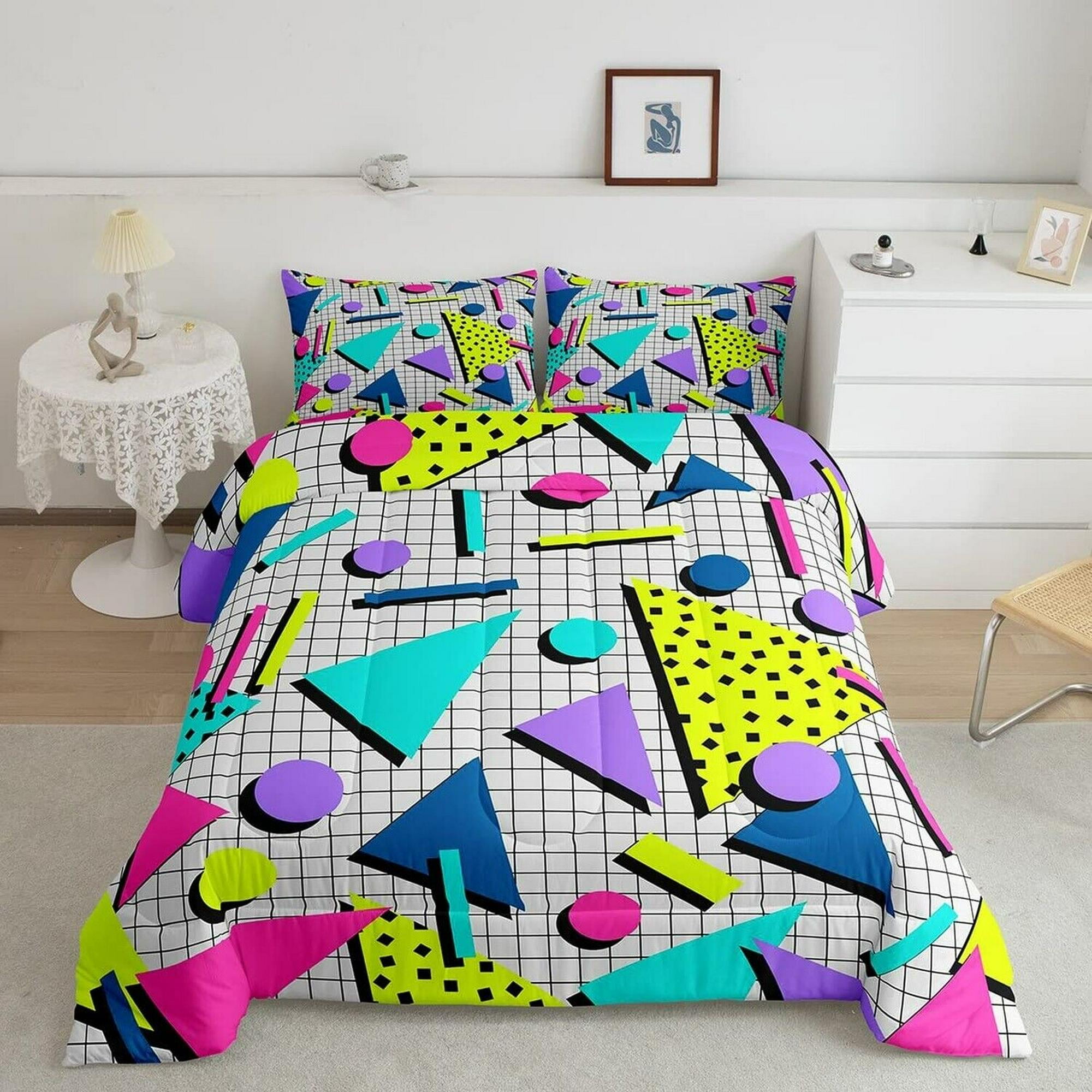 80s 90S Fashion Style Comforter Set Queen Size,Retro Style Pattern wi ...