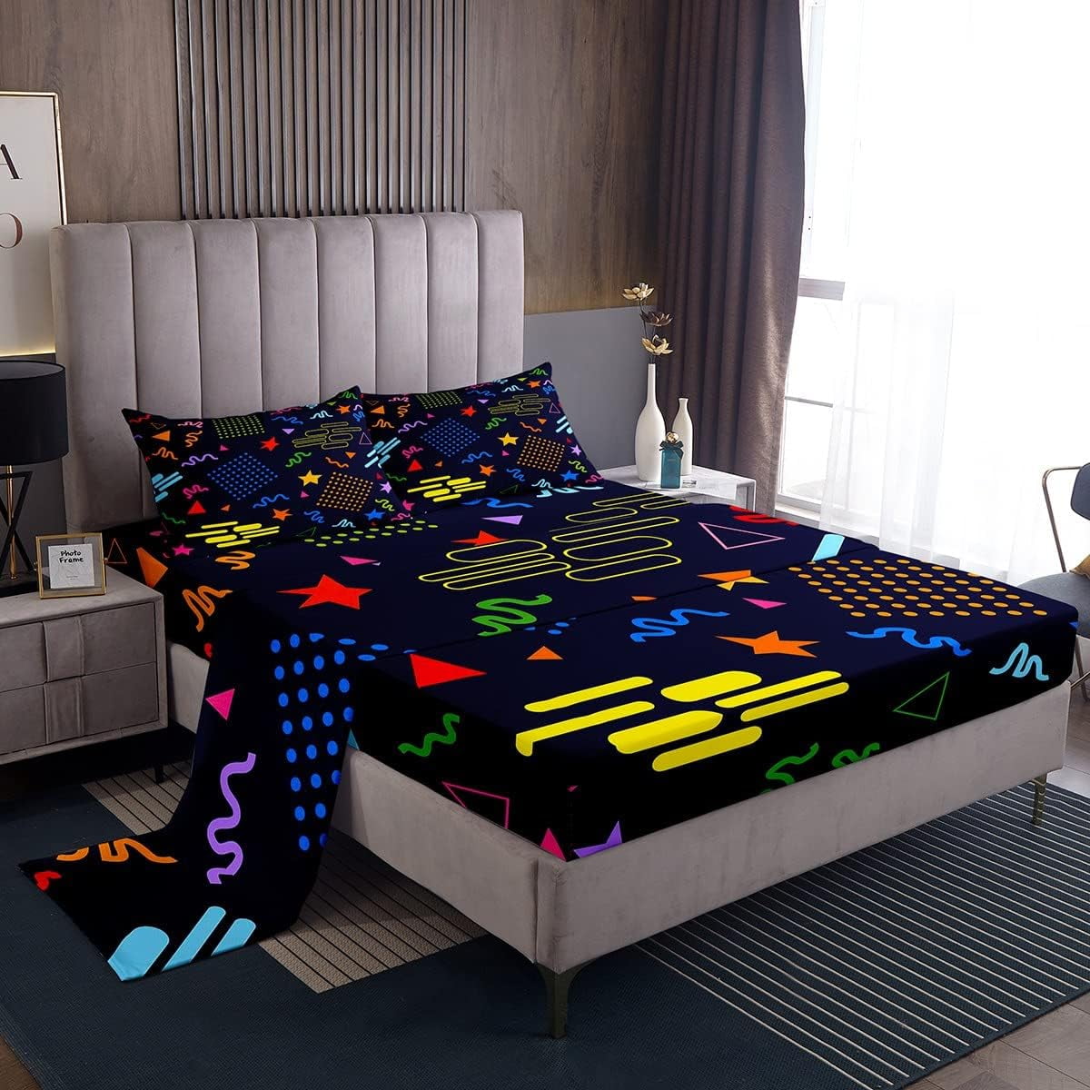 80s 90S Fashion Style Sheet Set Queen Size,Retro Memphis Style Pattern ...