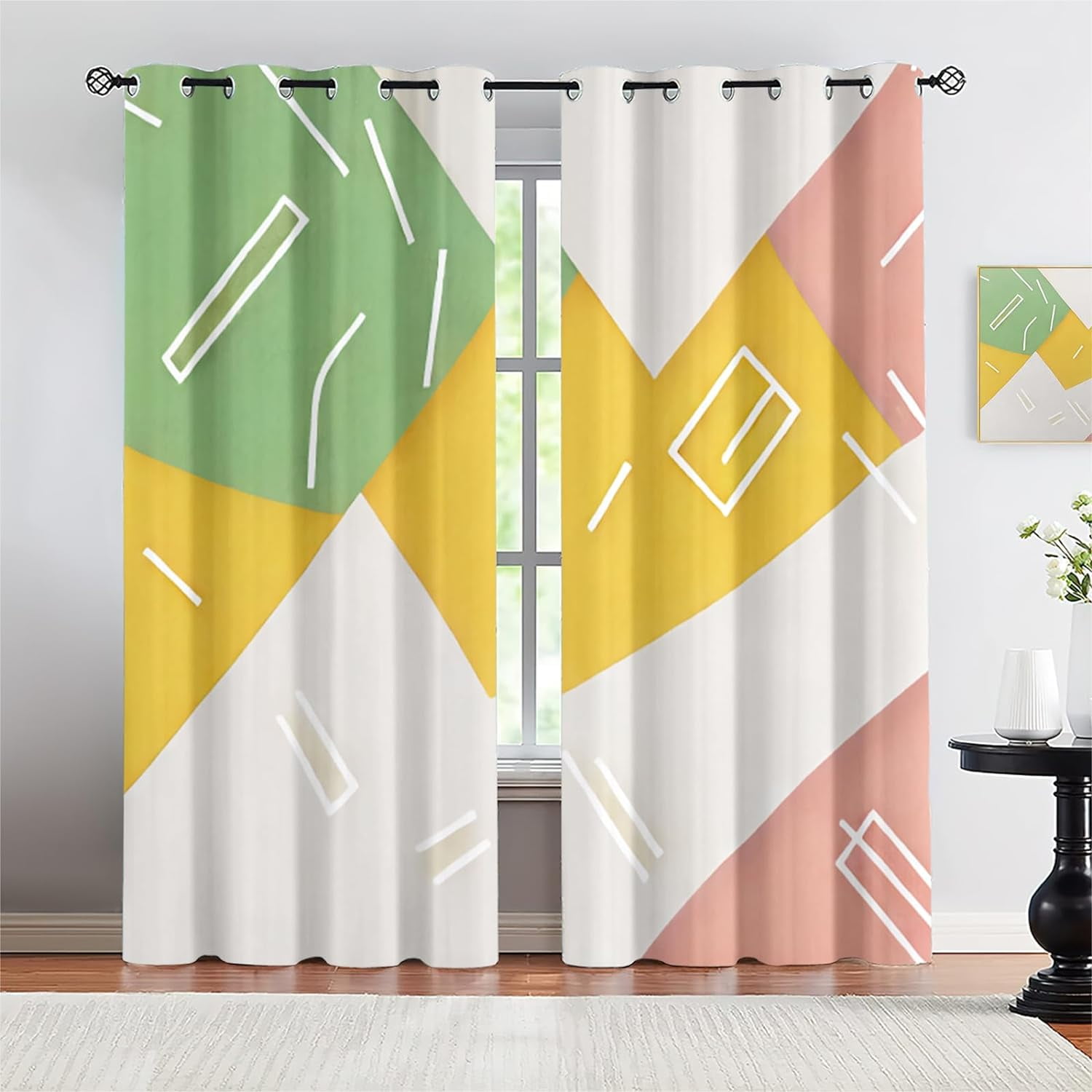 80s-90s Art Blackout Curtains,Cartoon Hand Drawn Geometry Window ...